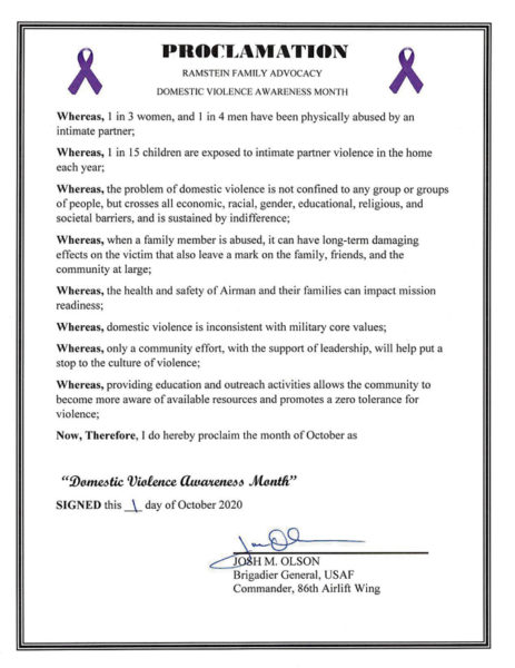 Proclamation: Domestic Violence Awareness Month - Kaiserslautern American